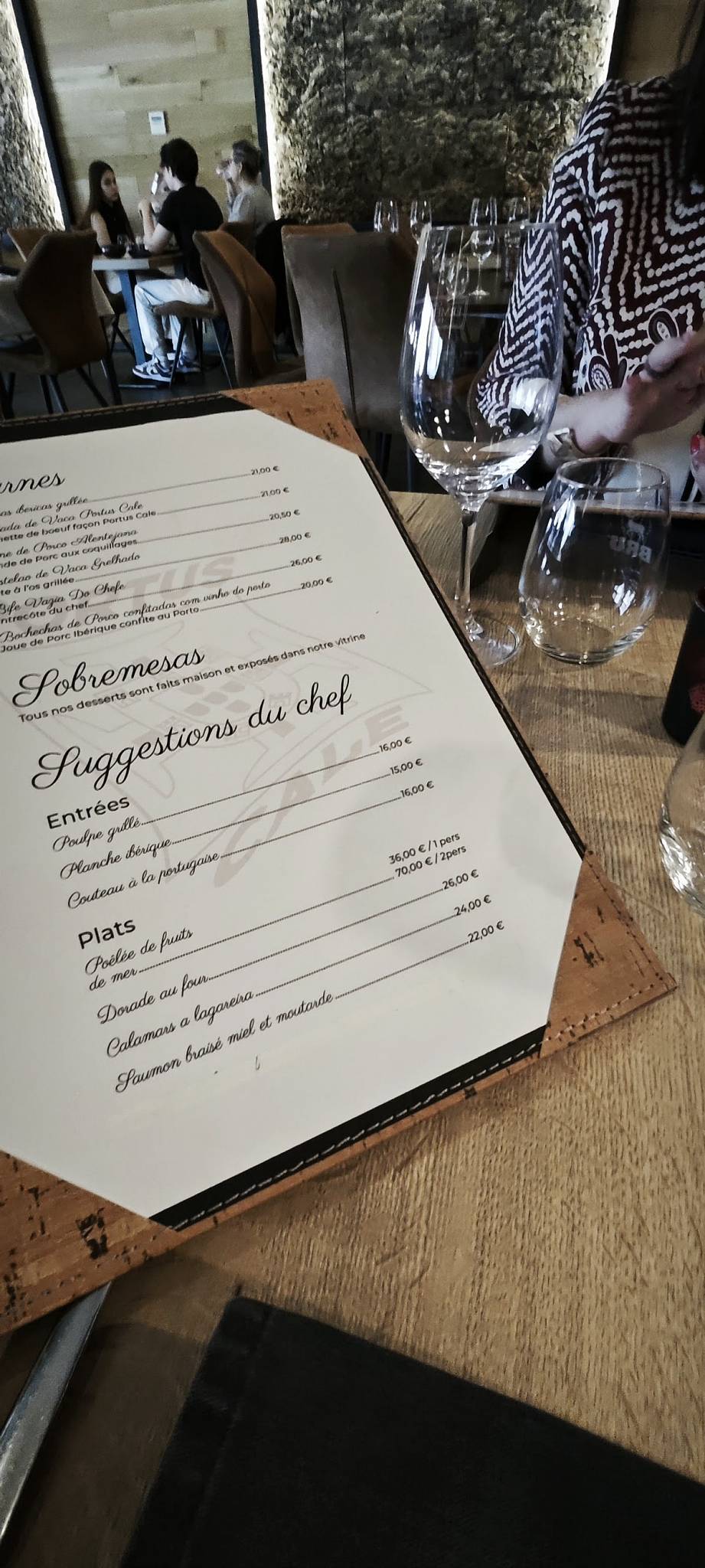 Menu au Portus Cale restaurant, Charleroi