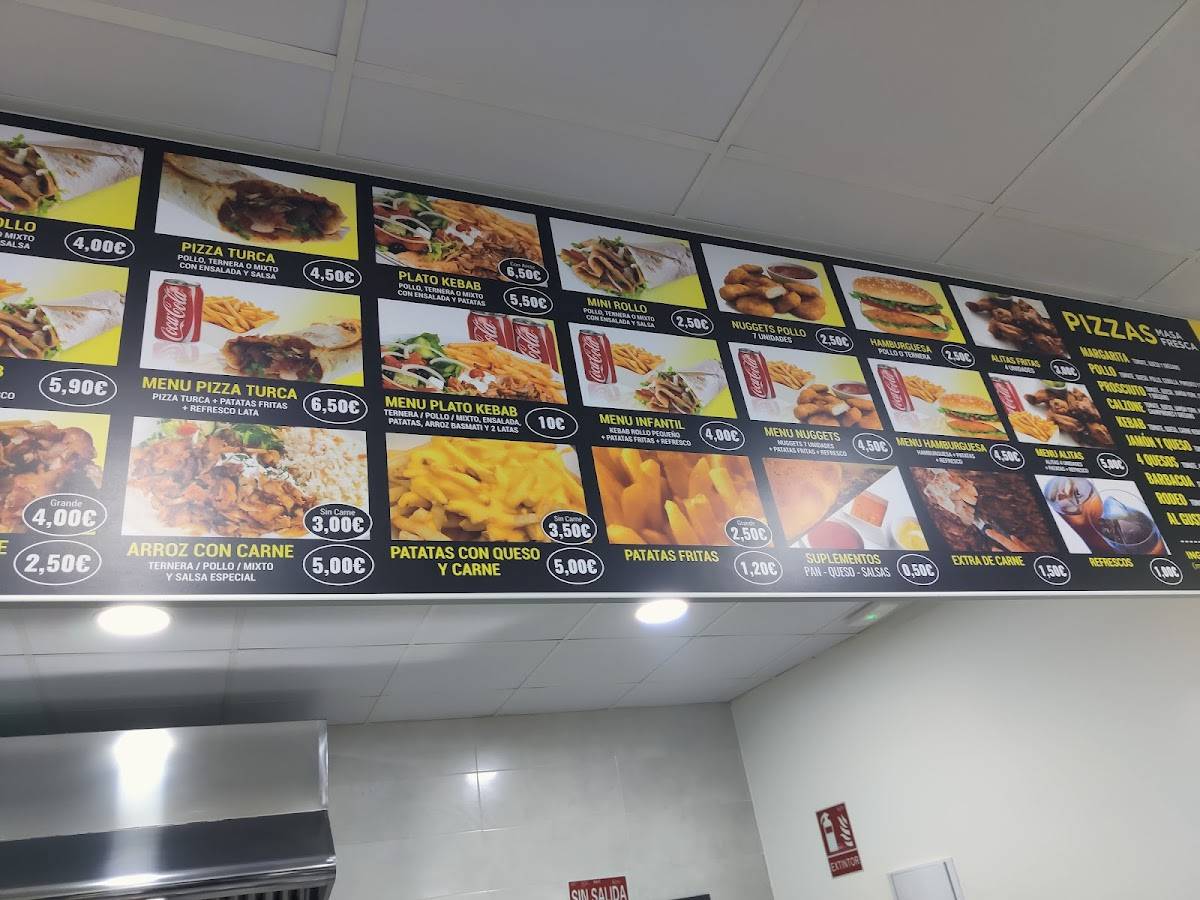 Menu at Charlie Doner Kebab restaurant, Las Cabezas de San Juan