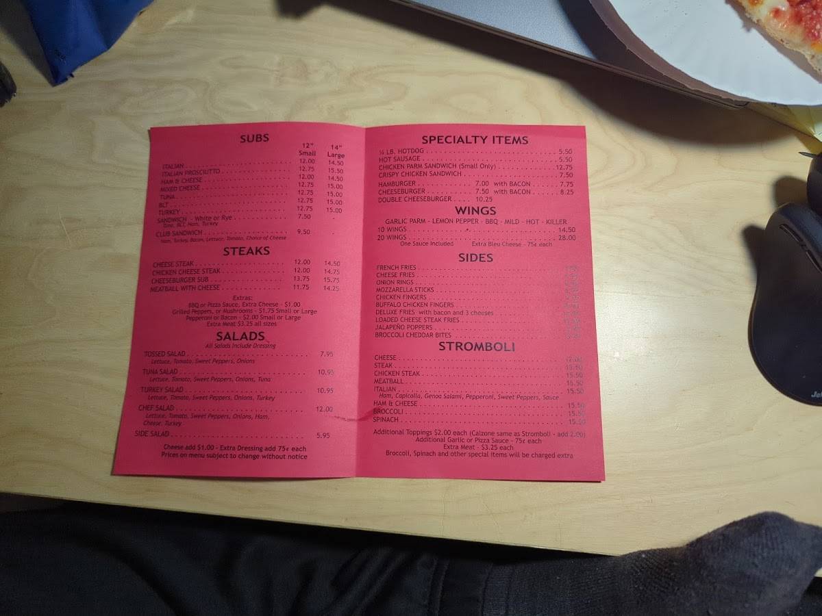 Menu at Charlie's Pizza pizzeria, Claymont