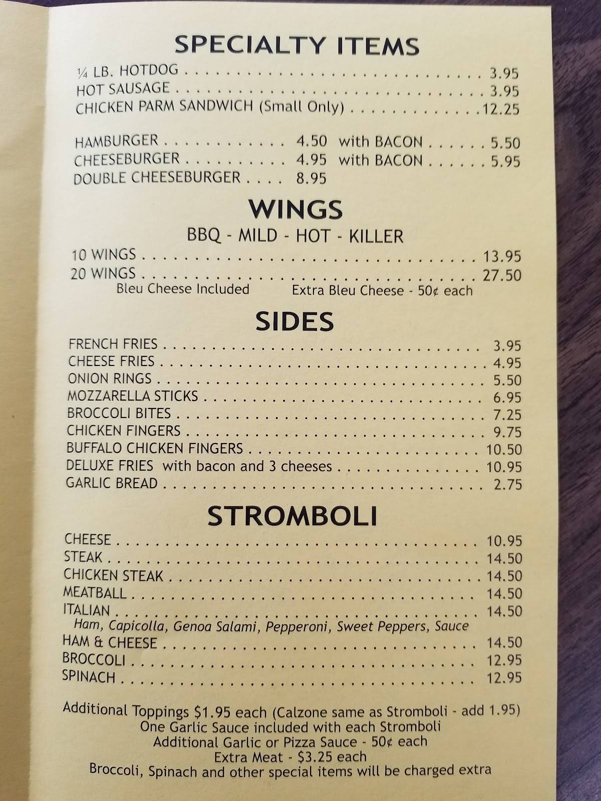 Menu at Charlie's Pizza pizzeria, Claymont