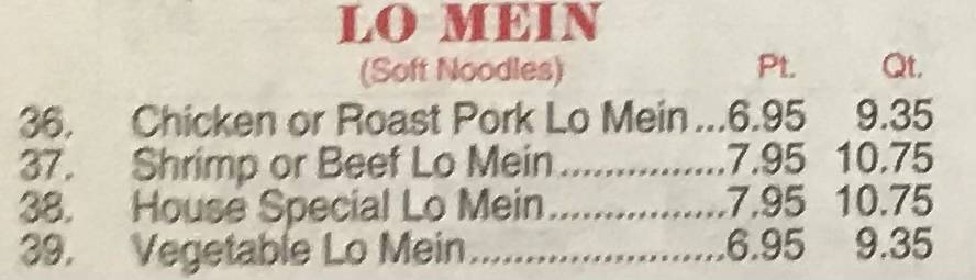 Menu at Super Chin Chin restaurant, Charlotte, Monroe Rd