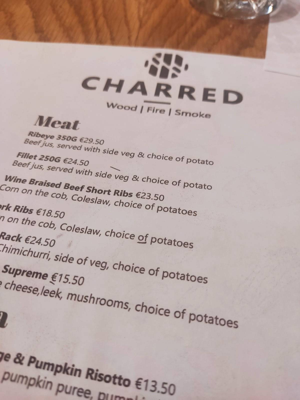 Menu at Charred restaurant, Birkirkara