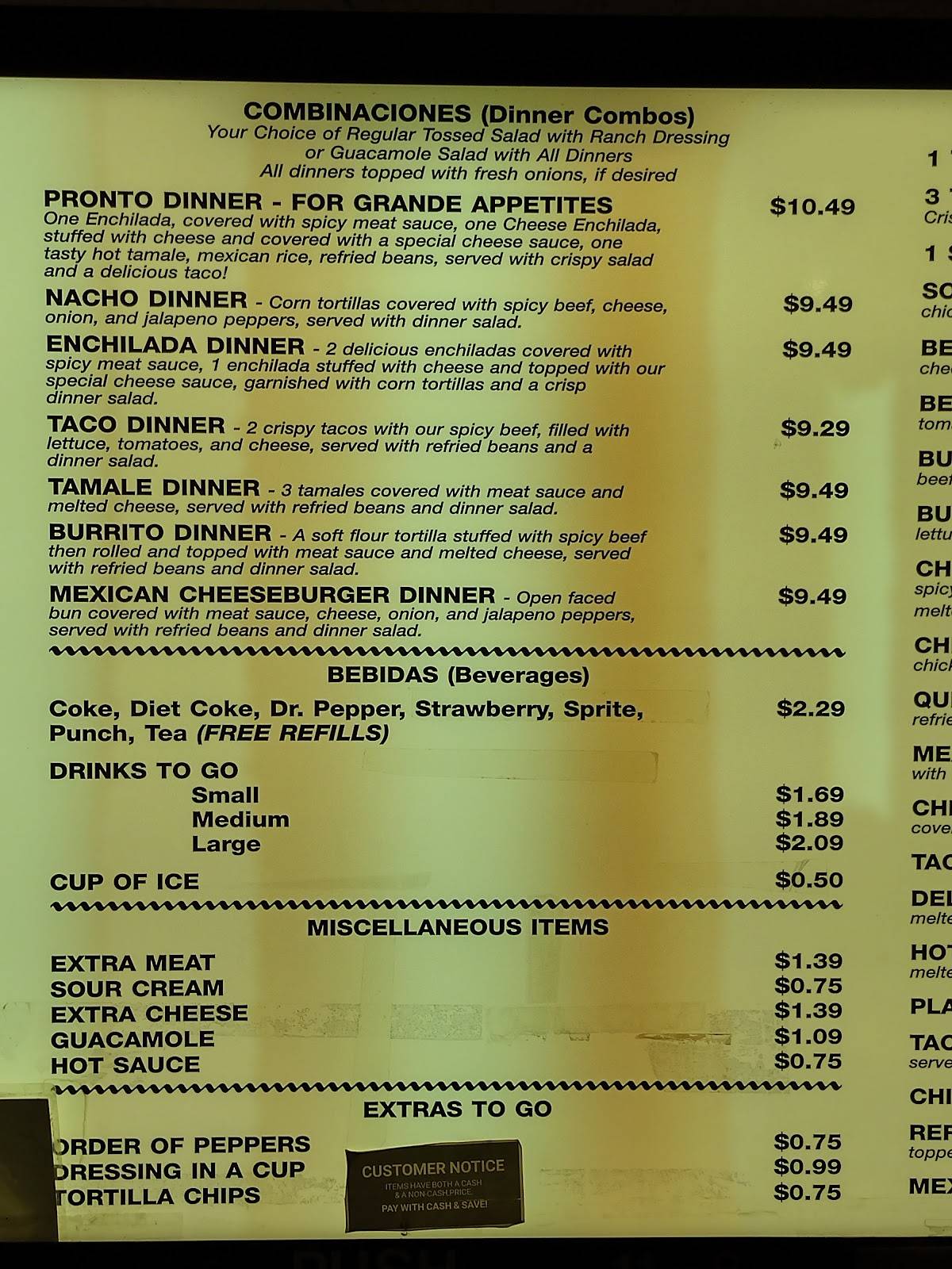 Menu at Charro's Mexican Food restaurant, Pine Bluff