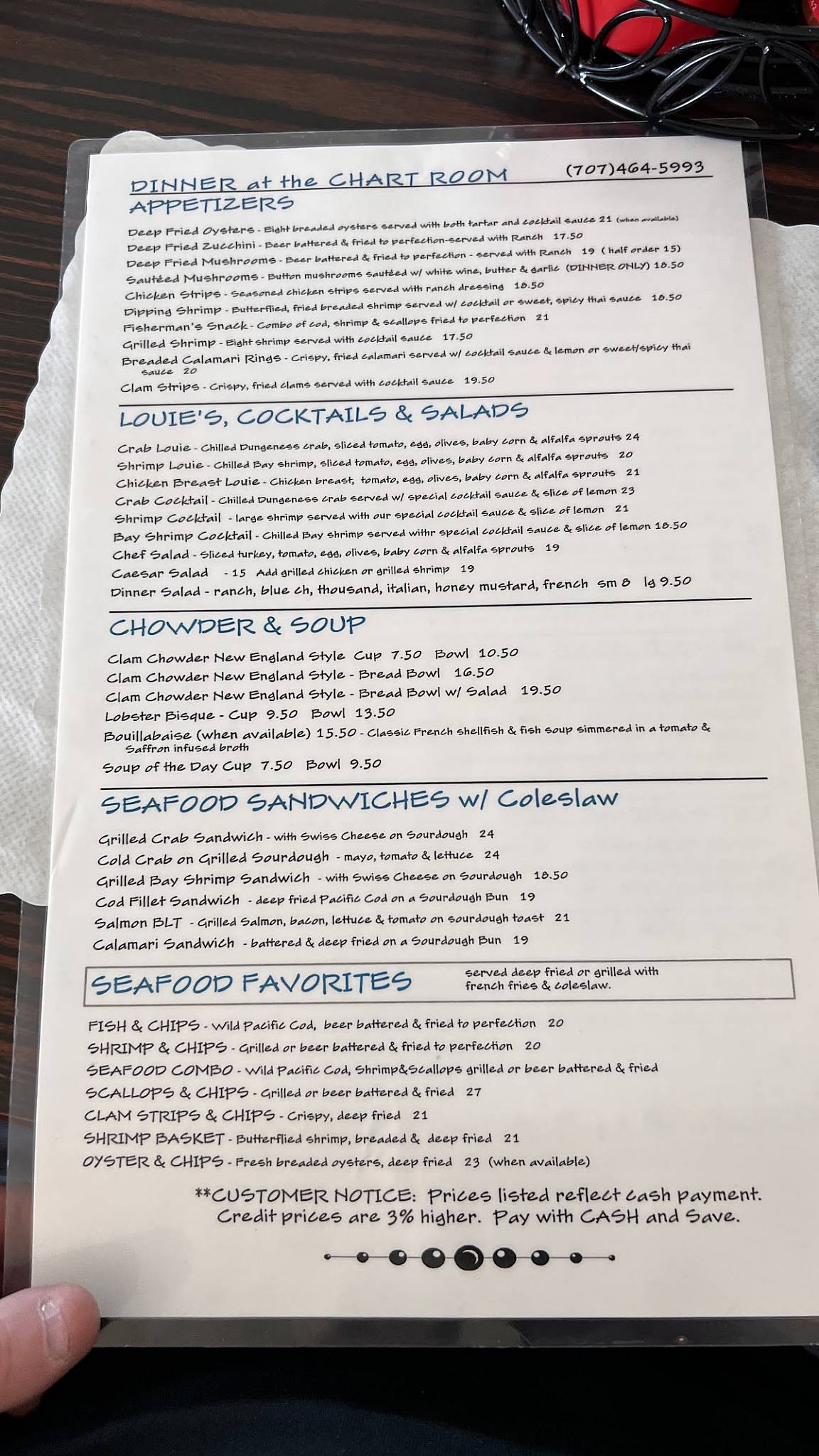 Menu at Chart Room Restaurant, Crescent City