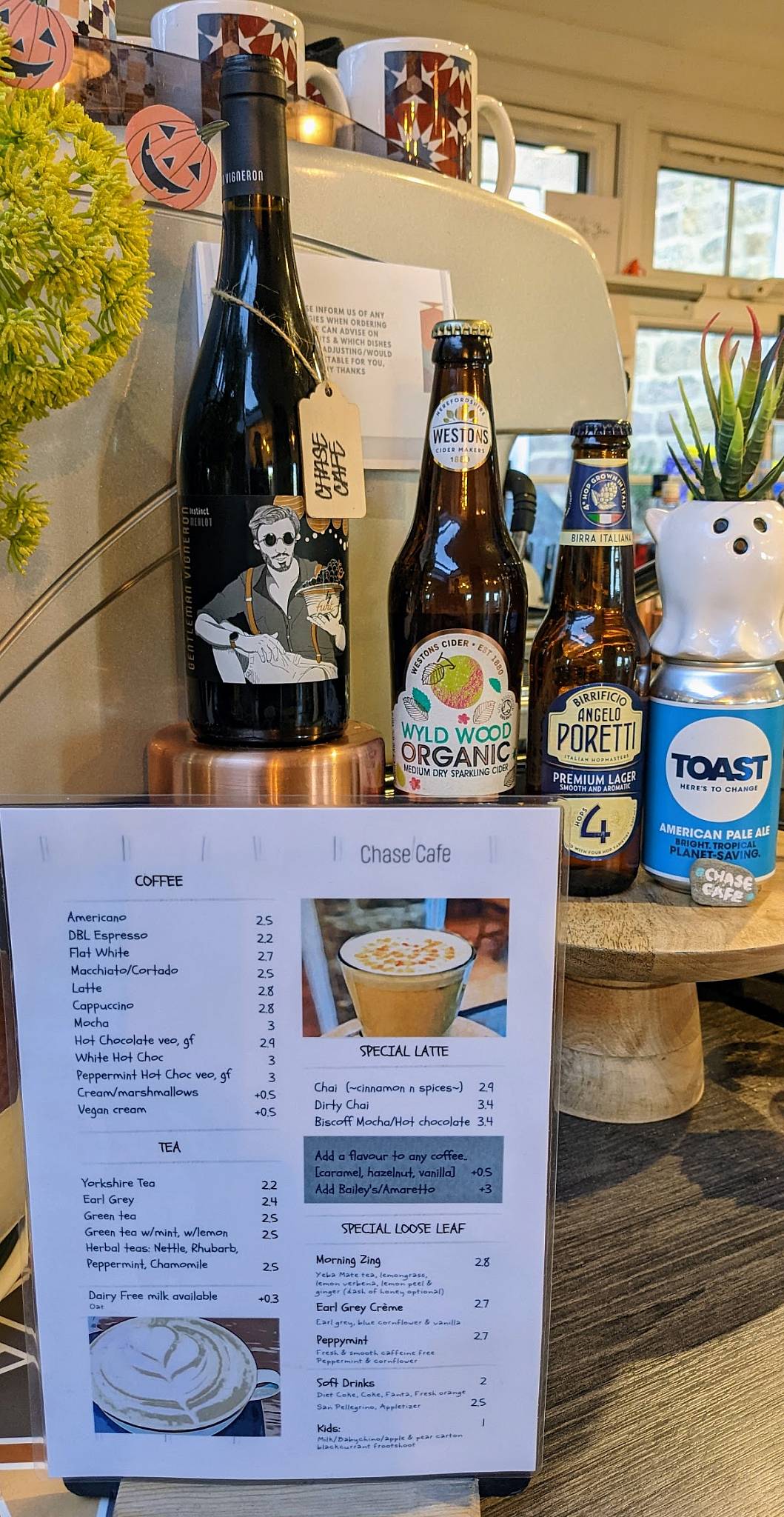 Menu at Chase Cafe, Matlock
