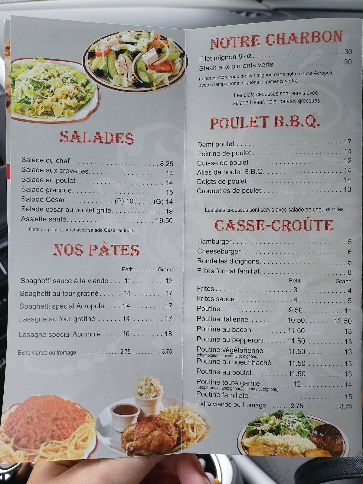 Menu au Château Acropole pizzeria, Coaticook