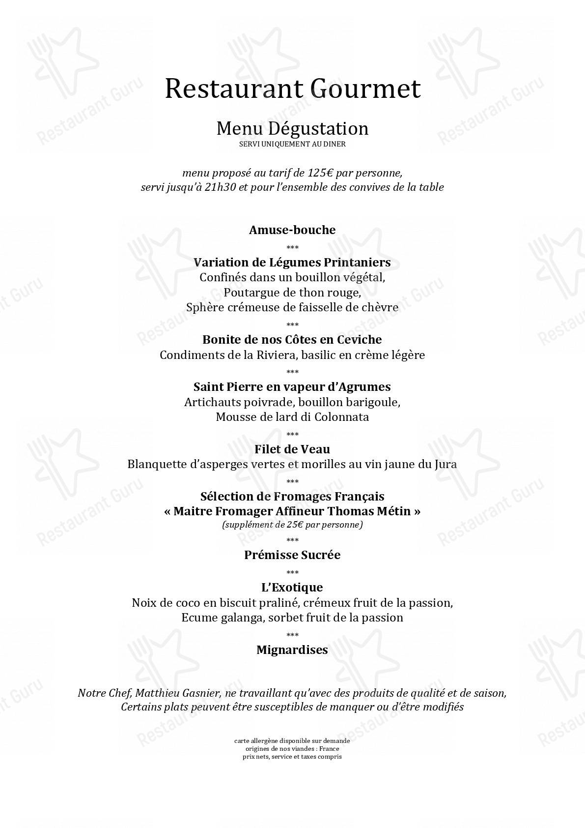 Menu at Château Eza restaurant, Èze