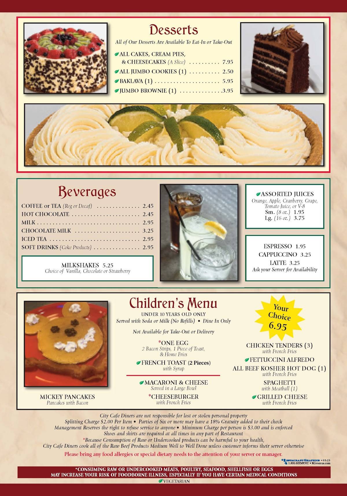 Menu at City Cafe Diner, Chattanooga, Lee Hwy