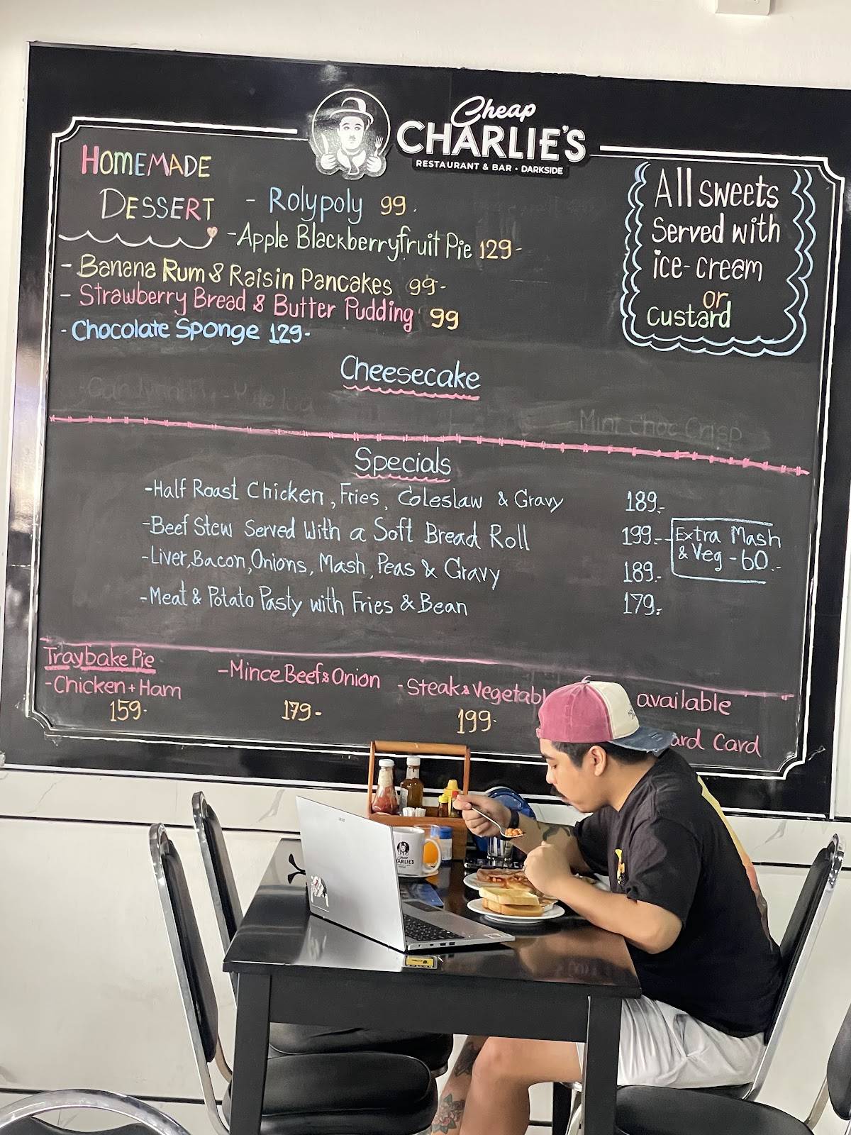 Menu at Cheap Charlie's Darkside restaurant, Pattaya City