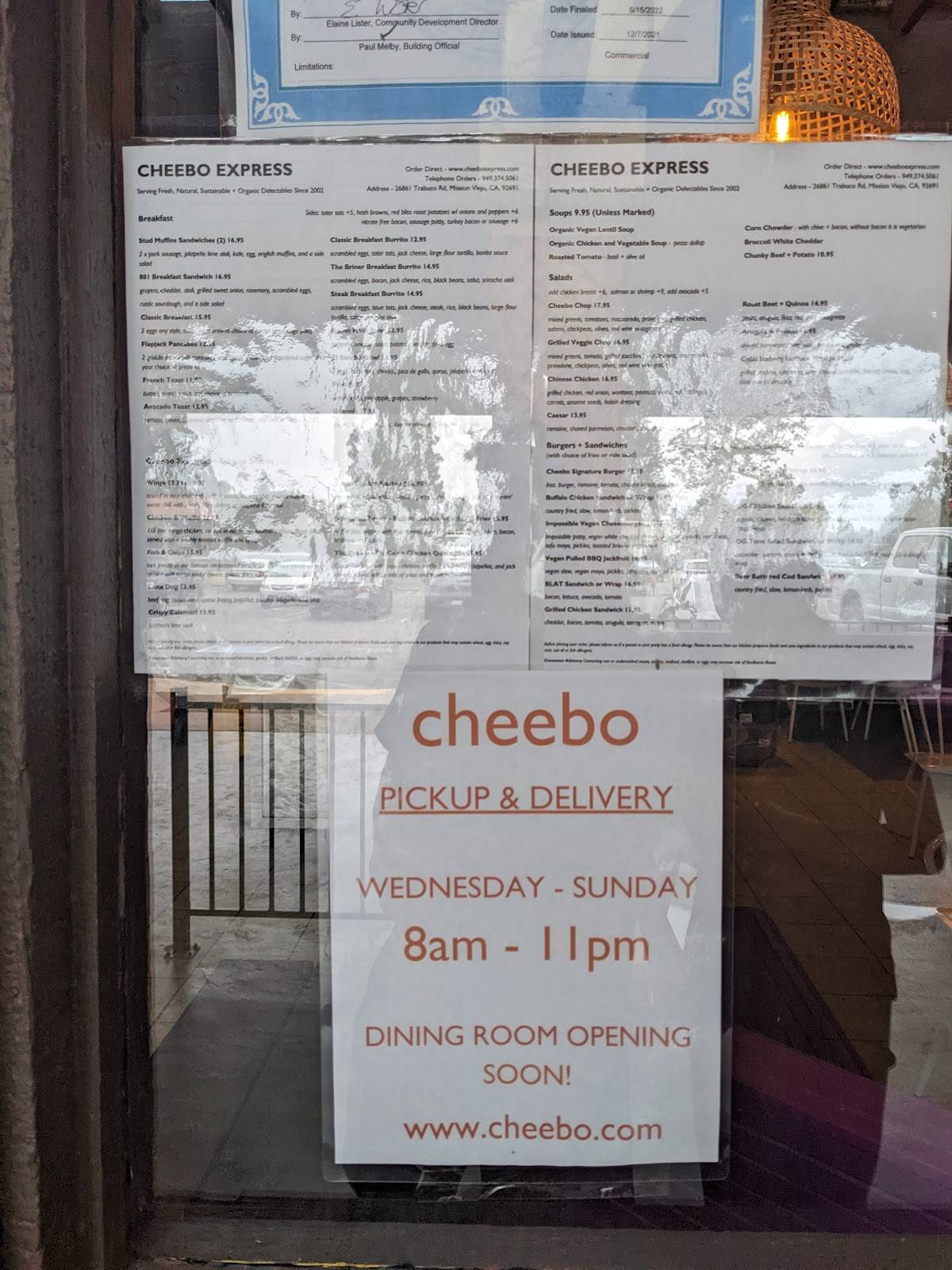 Menu at Cheebo pizzeria, Mission Viejo