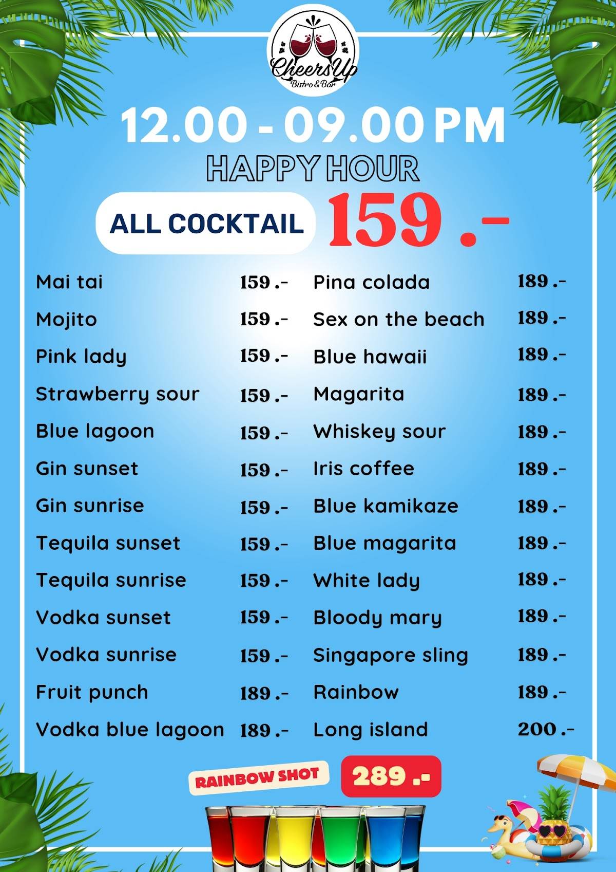 Menu at Cheers Up Bar Hua Hin, Hua Hin
