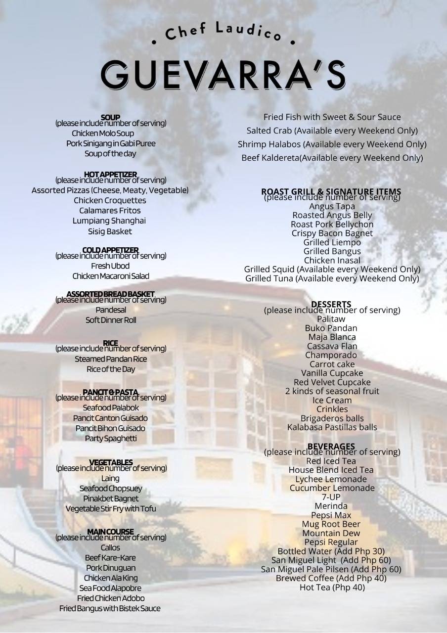 Menu at Guevarra's by Chef Laudico restaurant, San Juan