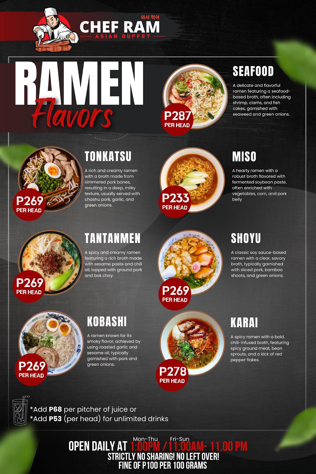 Menu at Chef Ram Asian Buffet Balanga restaurant, City of Balanga