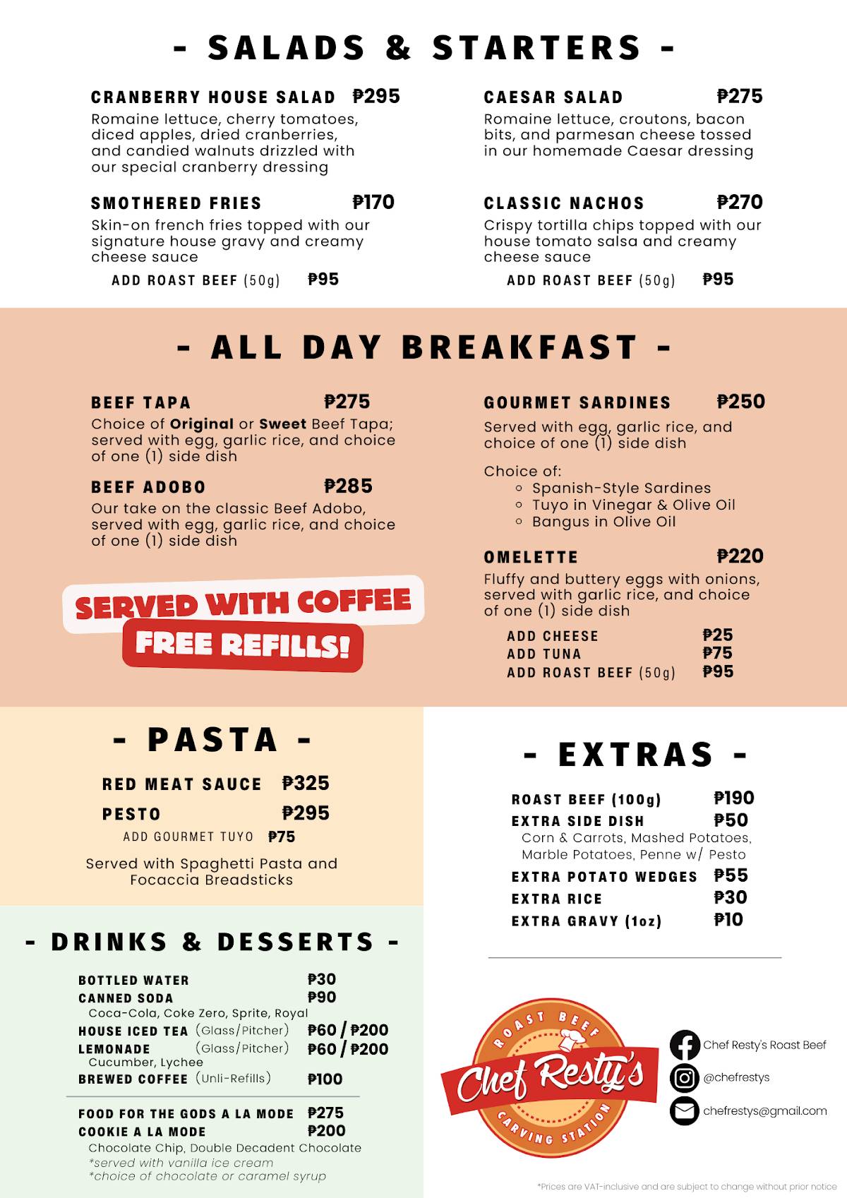 Menu at Chef Resty’s Roast Beef Carving Station restaurant, Parañaque