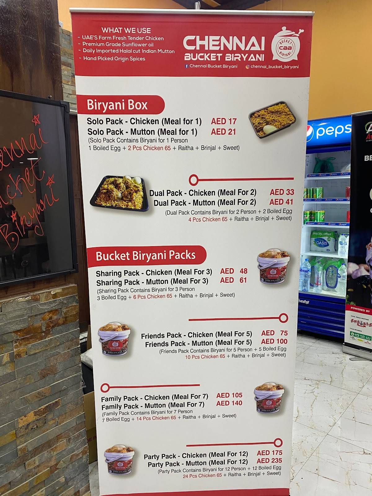 Menu at Chennai Bucket Biryani restaurant, UAE