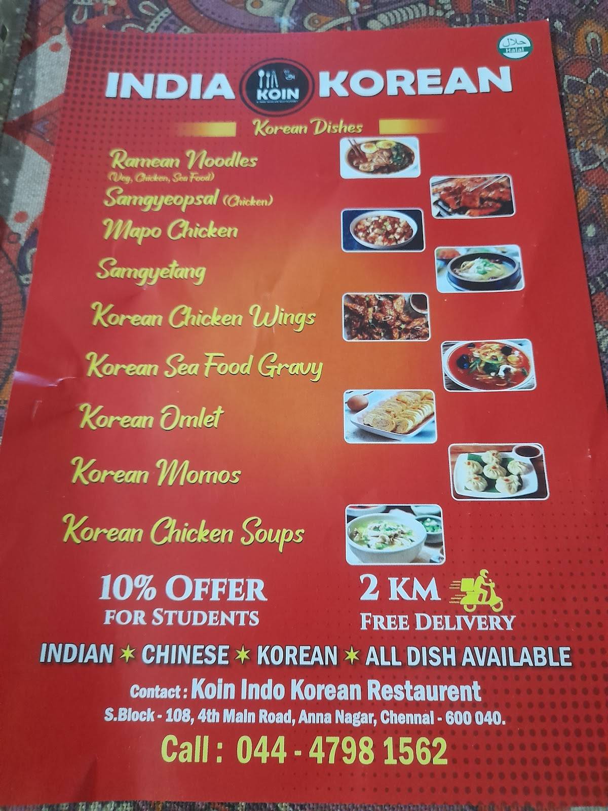 Menu at KOIN - Indo Korean Restaurant, Chennai