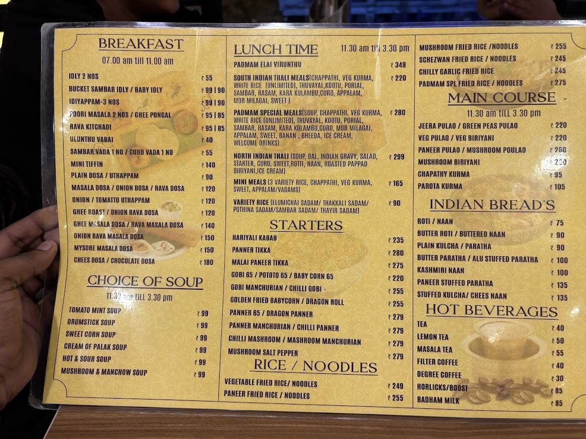 Menu at Padmam Veg Restaurant, Chennai, 18/54