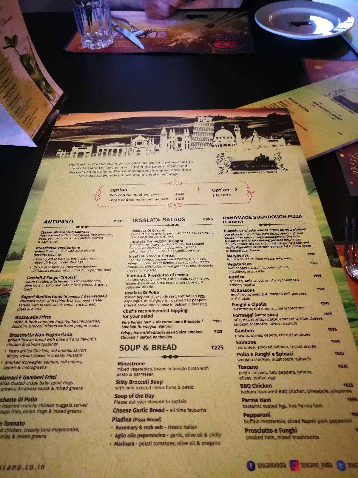 Menu at Toscano, Chennai