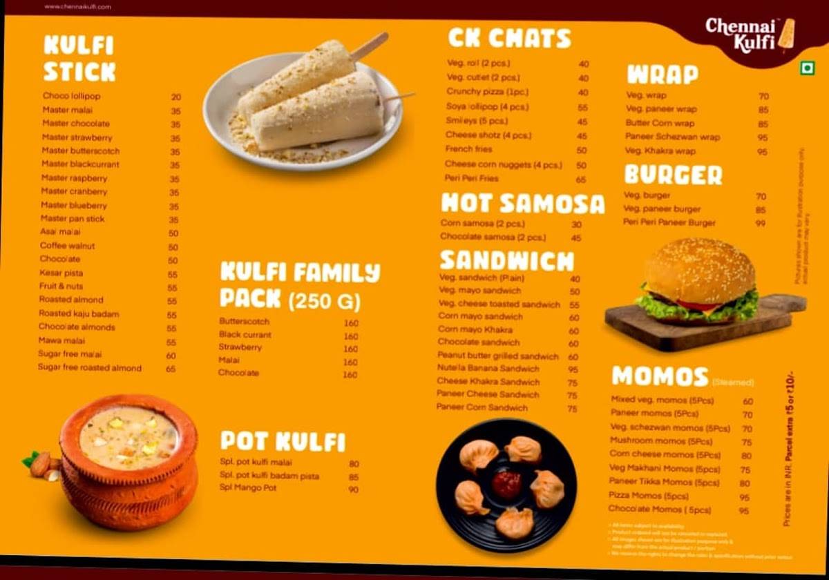 Menu at Chennai kulfi Maraimalai nagar, Maraimalai Nagar
