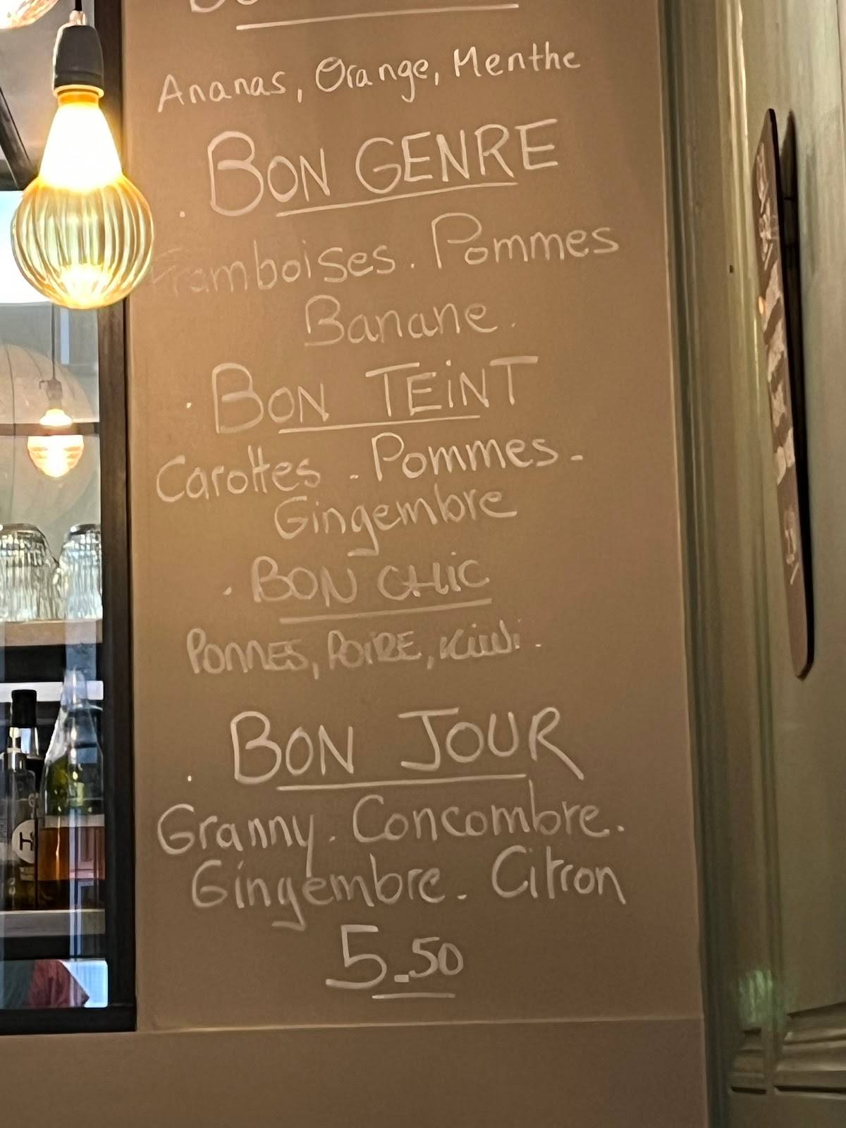 Menu au Chez Bon café, Besançon
