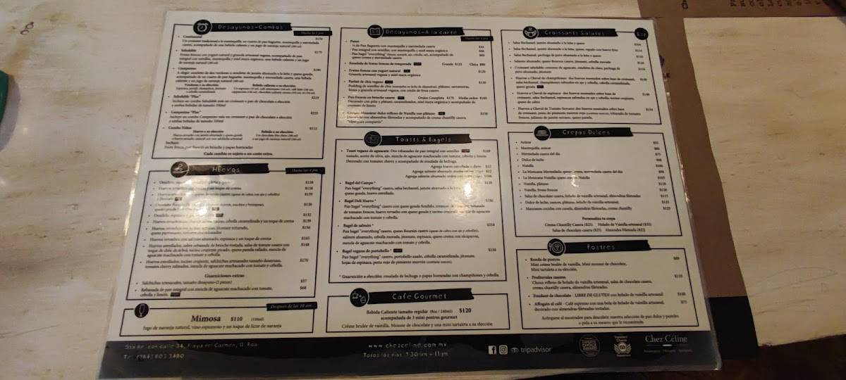 Carta del postres Chez Céline, Playa del Carmen, Av 5ta Calle 34 Norte ...