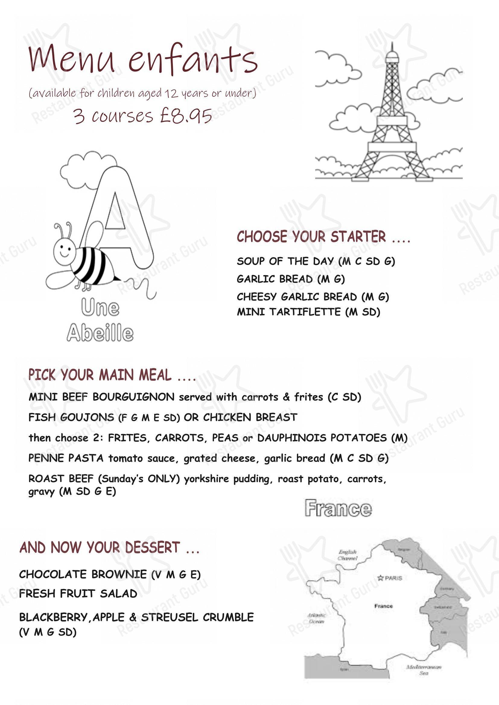 Menu at Chez Jules in Chester restaurant, Chester