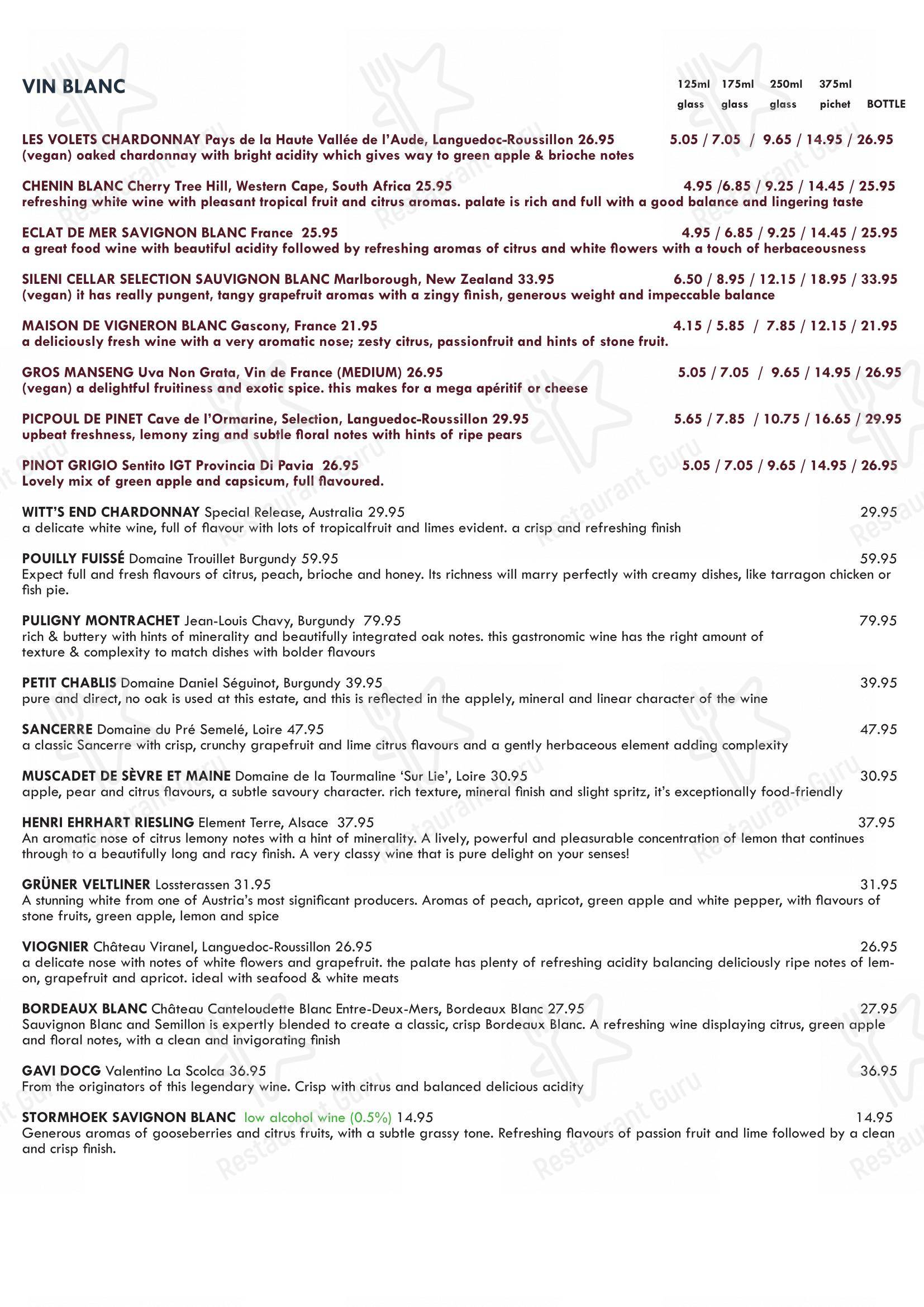 Menu at Chez Jules in Chester restaurant, Chester