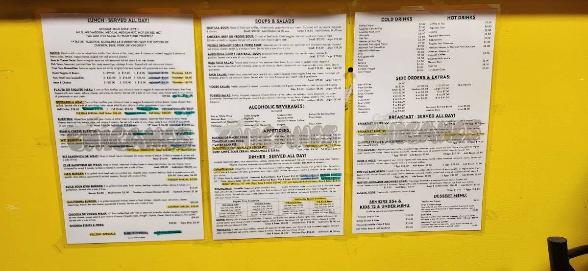 Menu at Chicanos Mexican Restaurante, Quesnel