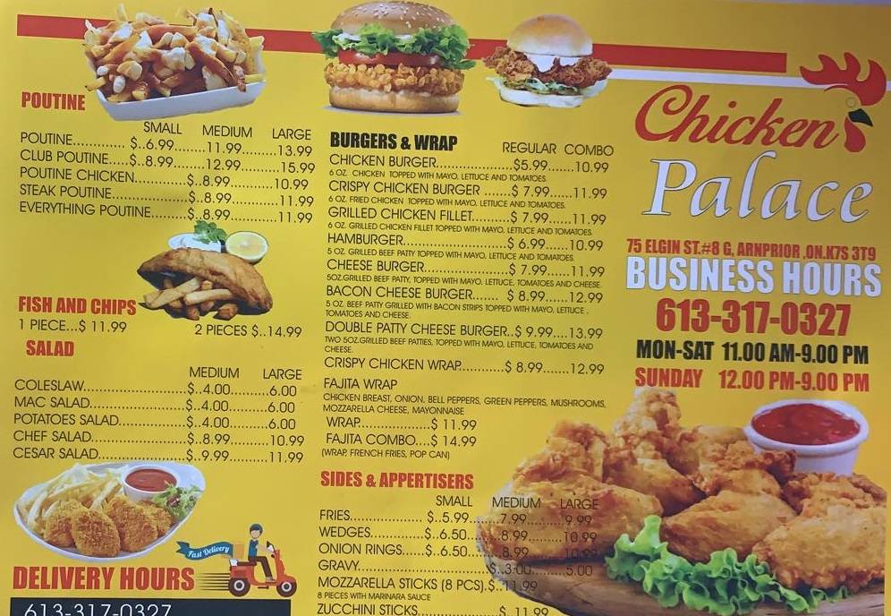 Menu at Chicken Palace restaurant, Arnprior
