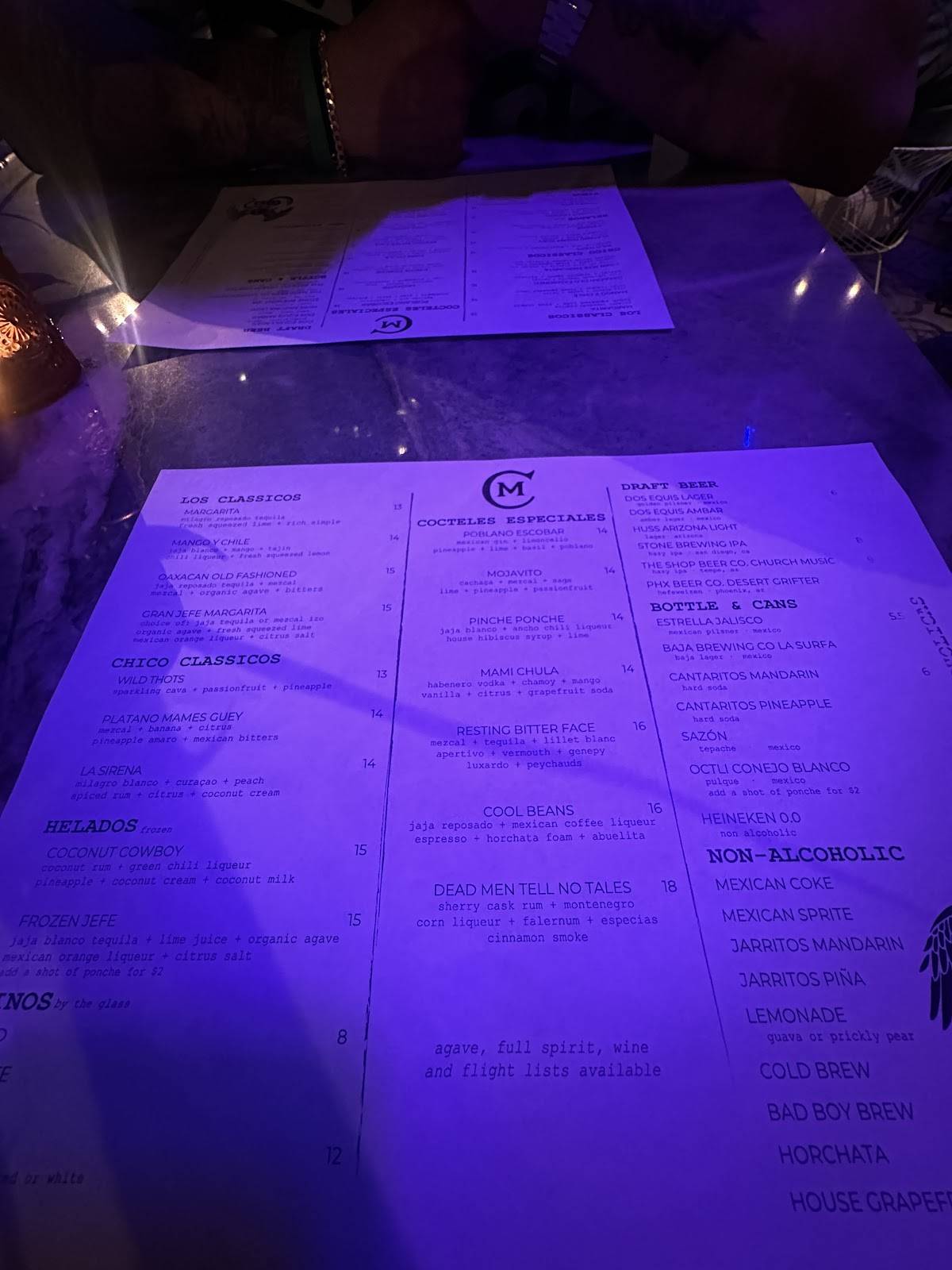 Menu at Chico Malo restaurant, Phoenix