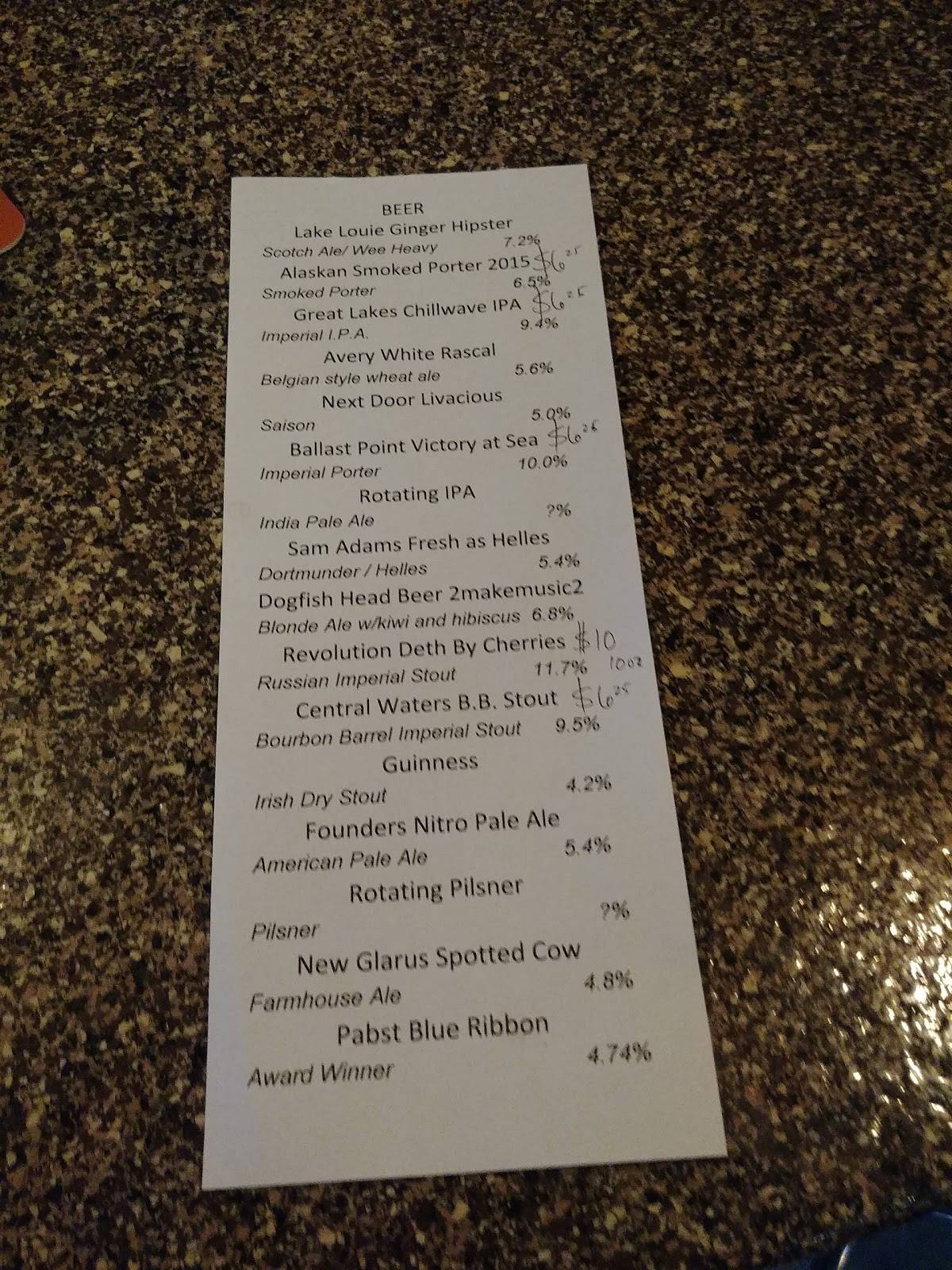 Menu at Chief's Tavern pub & bar, Madison