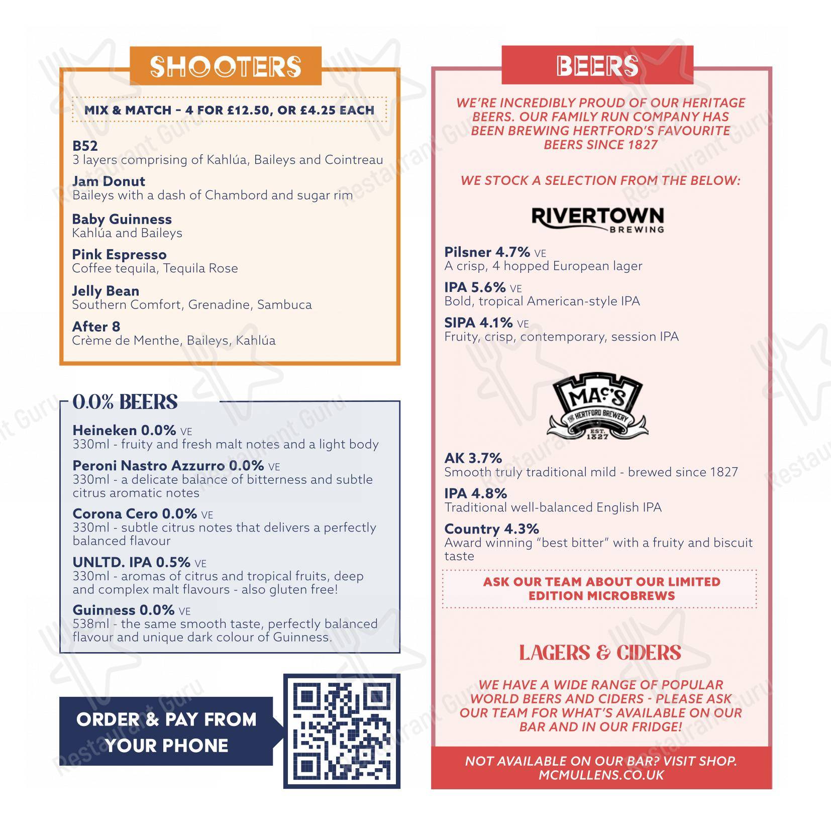 Menu at Chieftain pub & bar, Welwyn Garden City