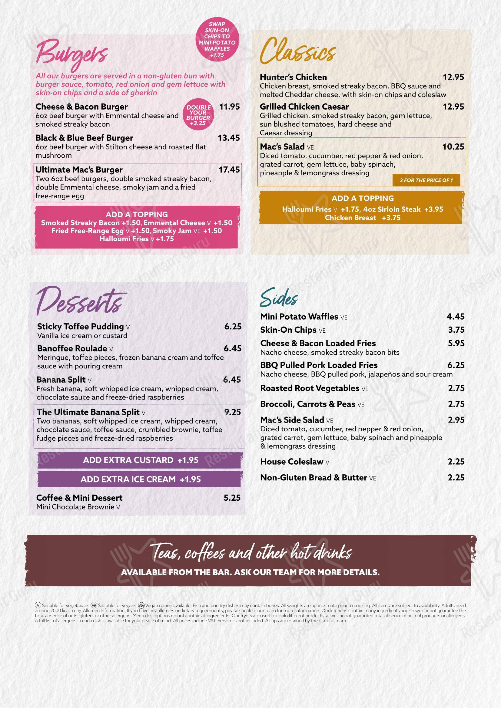 Menu at Chieftain pub & bar, Welwyn Garden City