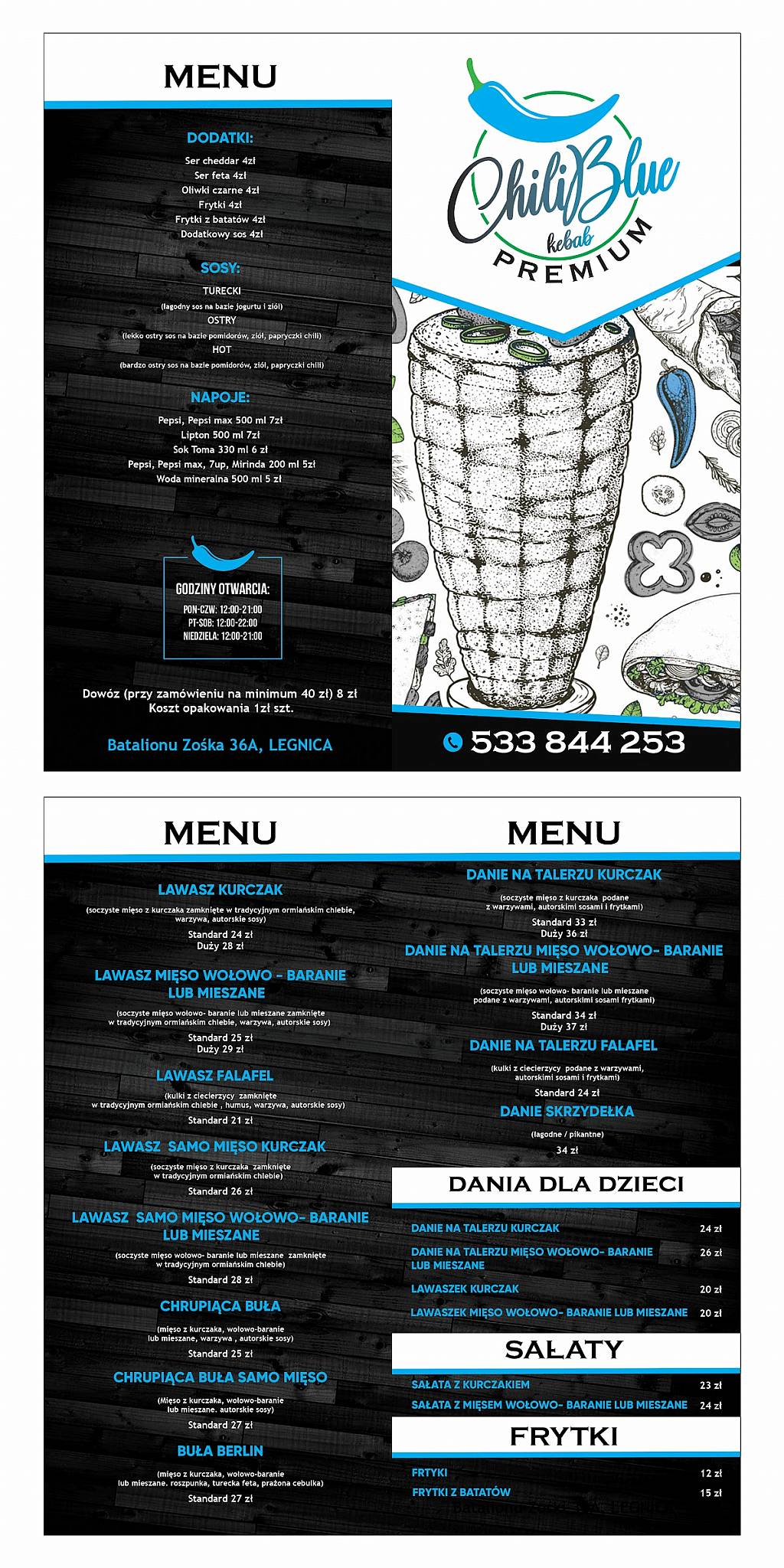 Menu at Chili Blue pub & bar, Legnica
