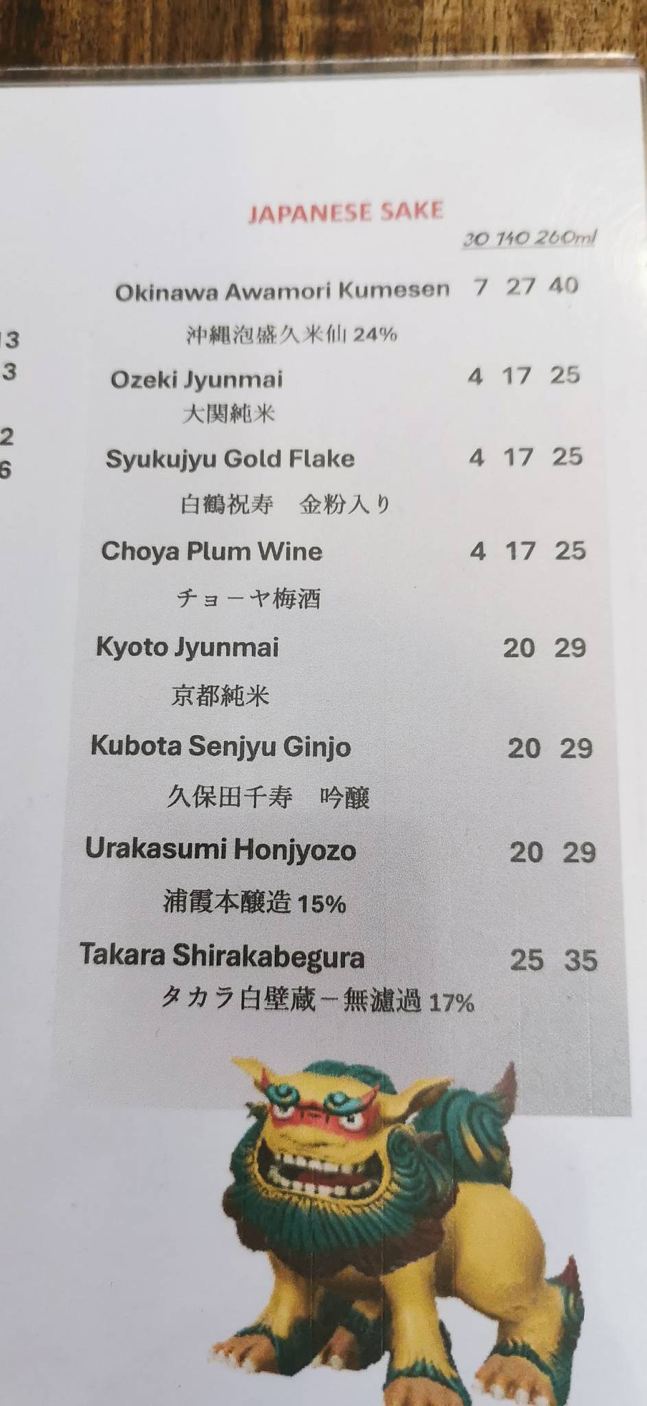 Menu at Chim Don Don restaurant, Christchurch