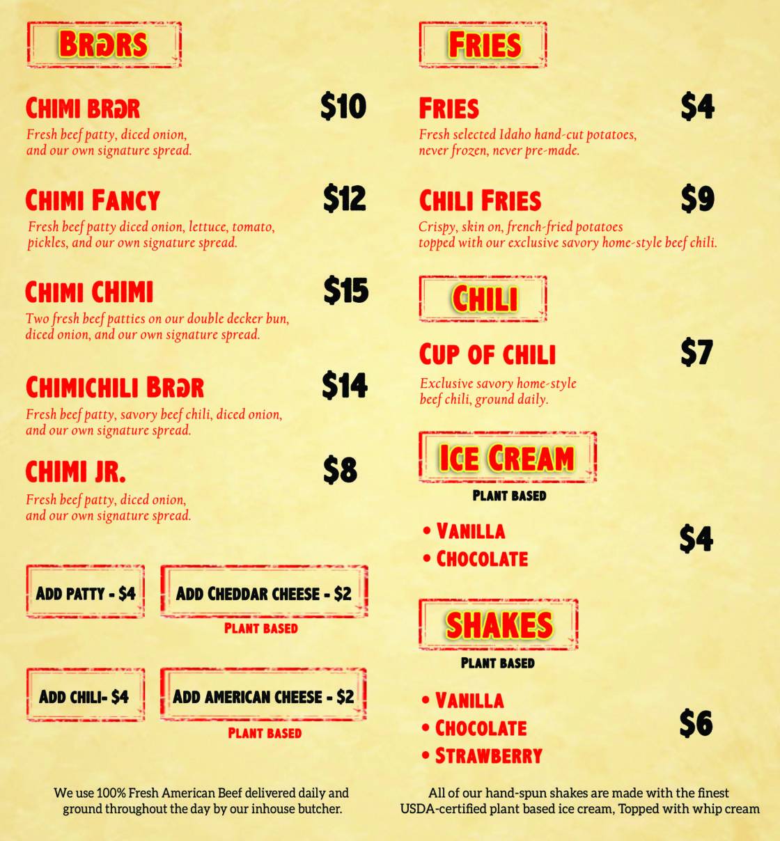 Menu at Chimi BRGR restaurant, Cedarhurst