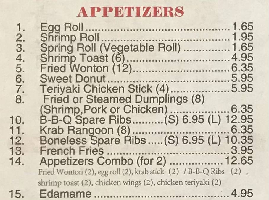 Menu at Super Chin Chin restaurant, Charlotte, Monroe Rd