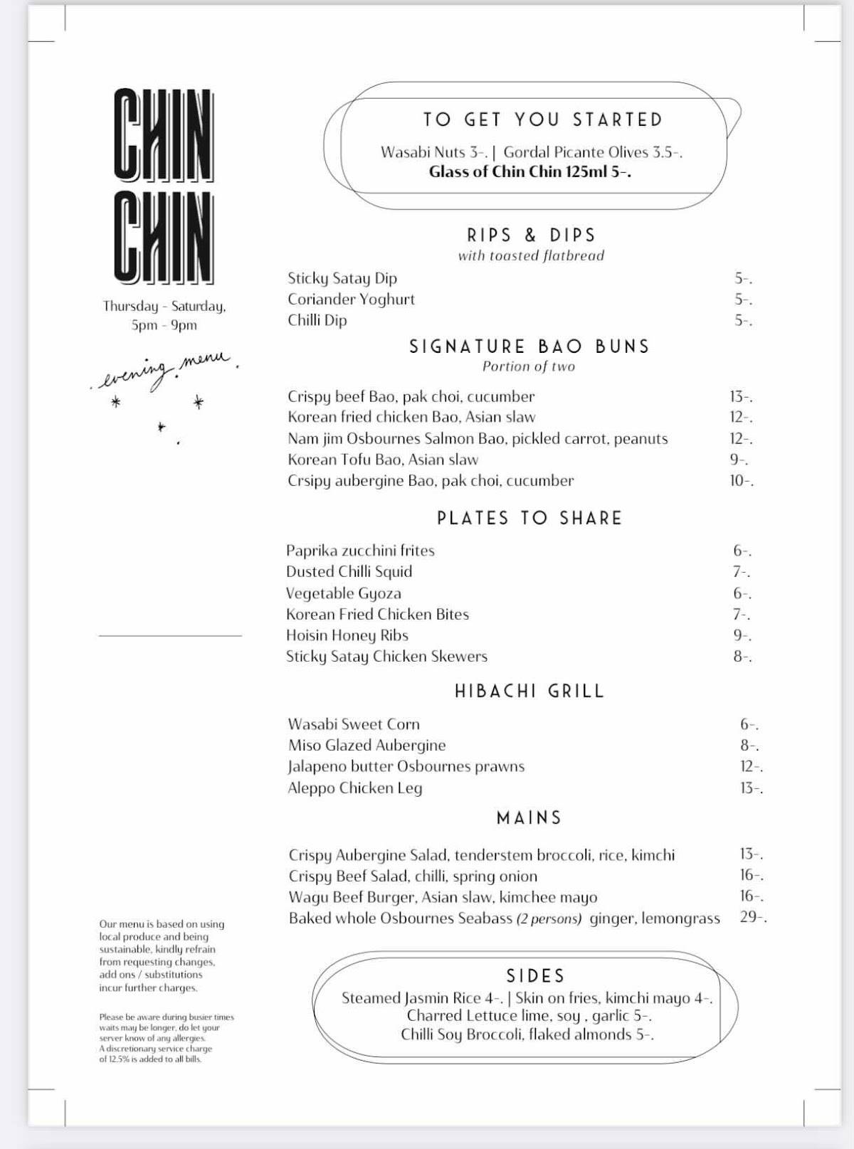 Menu at Chin chin Los restaurant, Southend-on-Sea