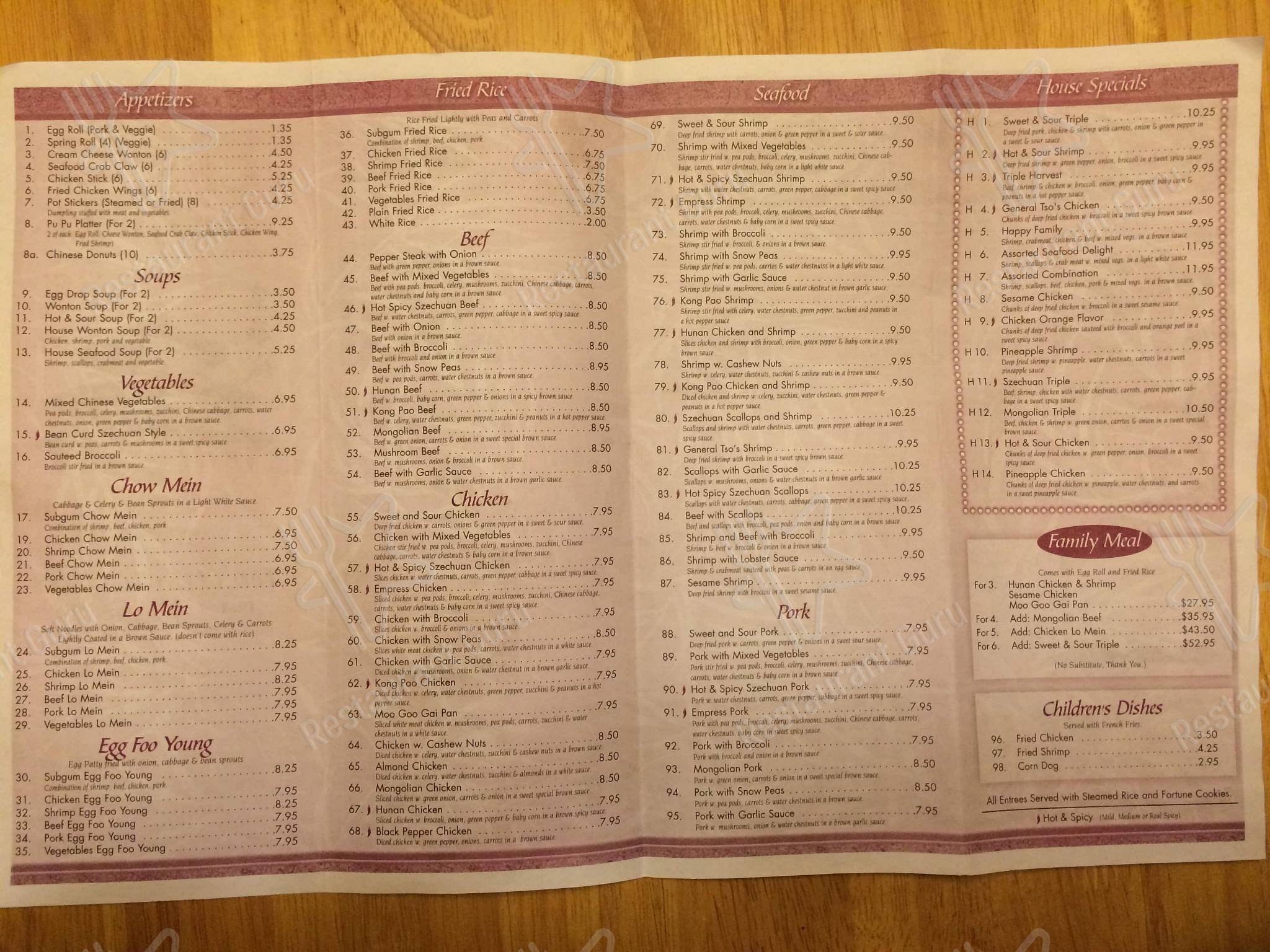 Menu at Beijing Restaurant, Park Falls