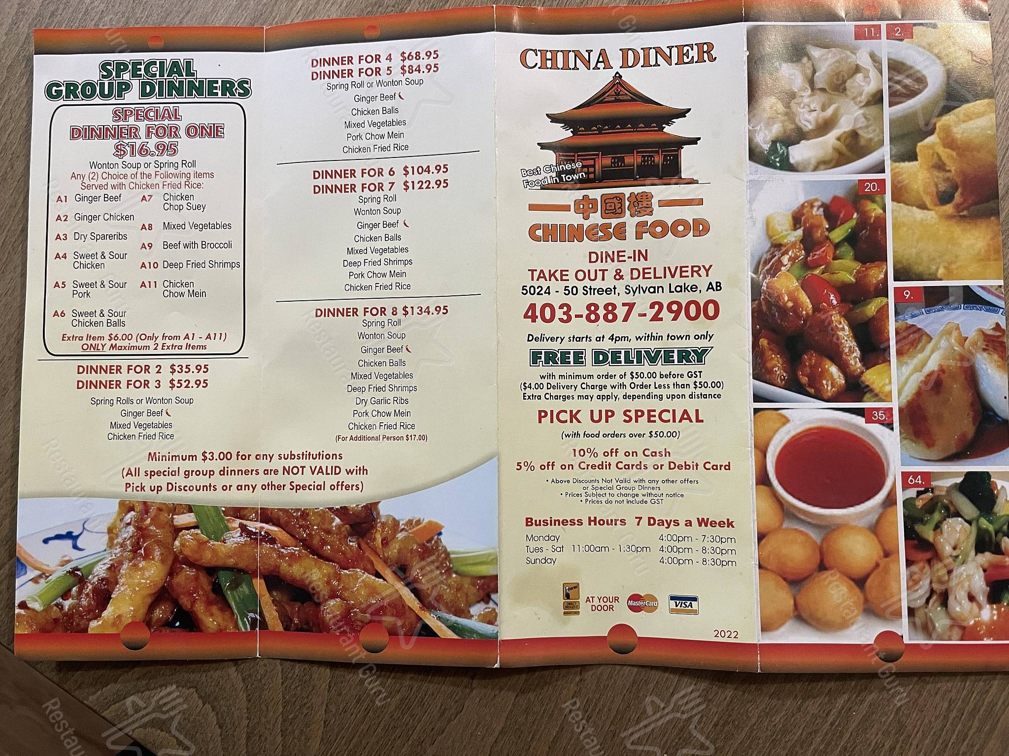 Menu at China Diner Sylvan Lake restaurant, Sylvan Lake