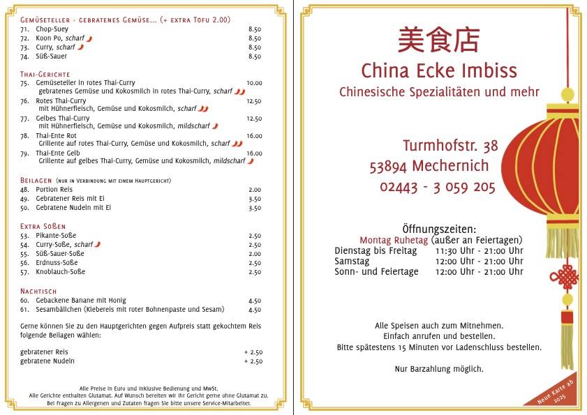 Speisekarte von China Ecke Imbiss 美食店 restaurant, Mechernich