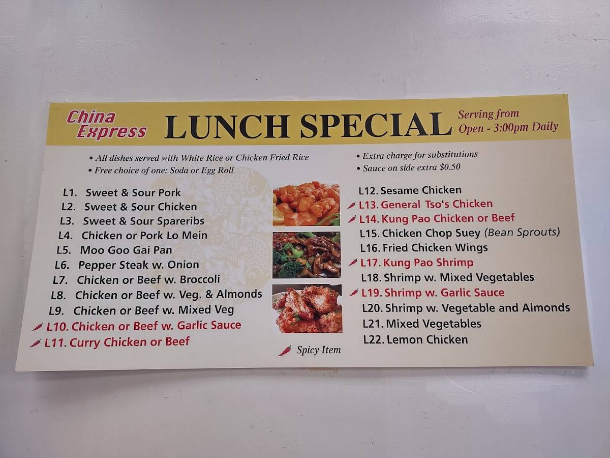 Menu at China Express restaurant, Guelph