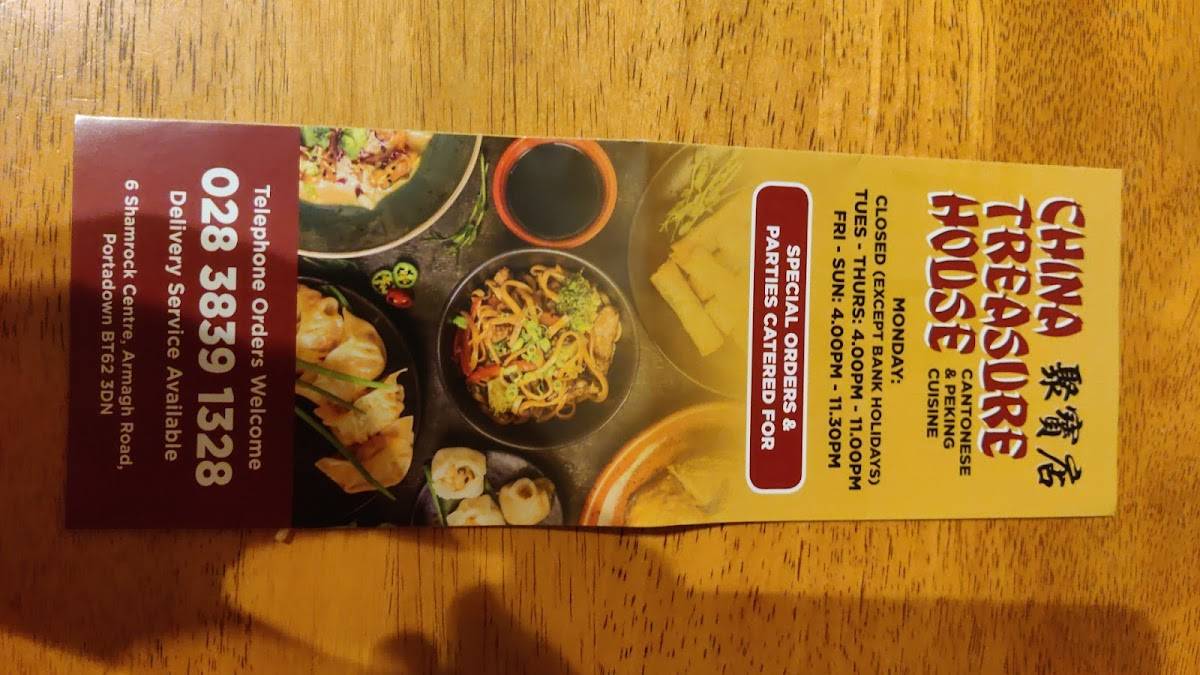 Menu at China Treasure House restaurant, Craigavon