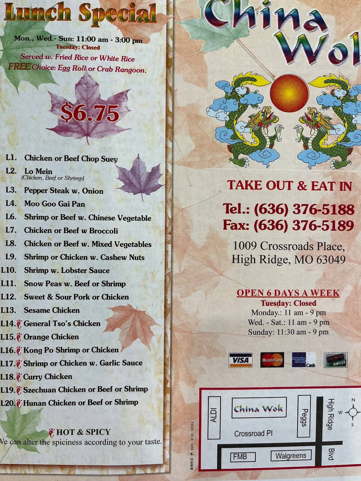 Menu at China Wok restaurant, High Ridge, Crossroads Pl