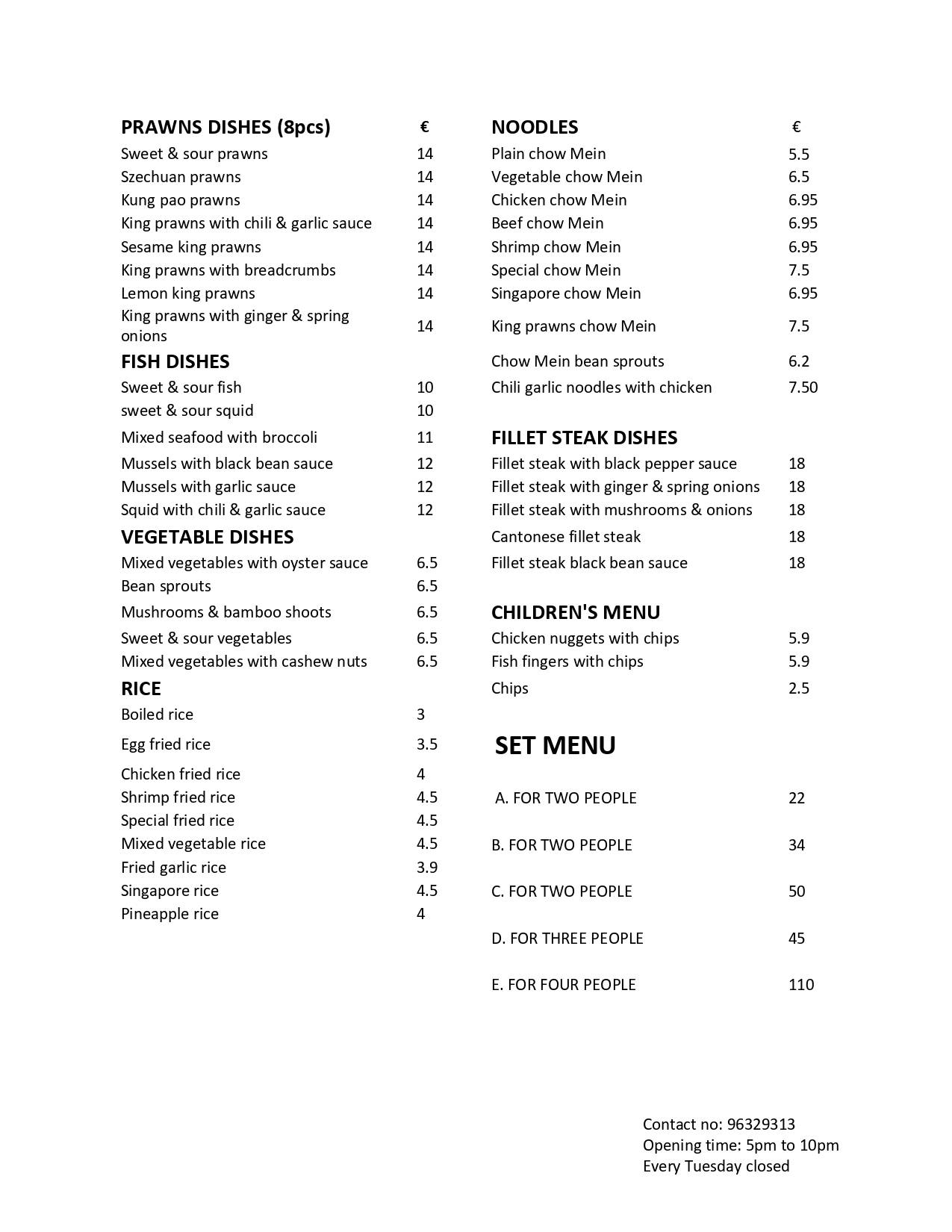 Menu at Chinatown Takeaway Peyia, Peyia, E709