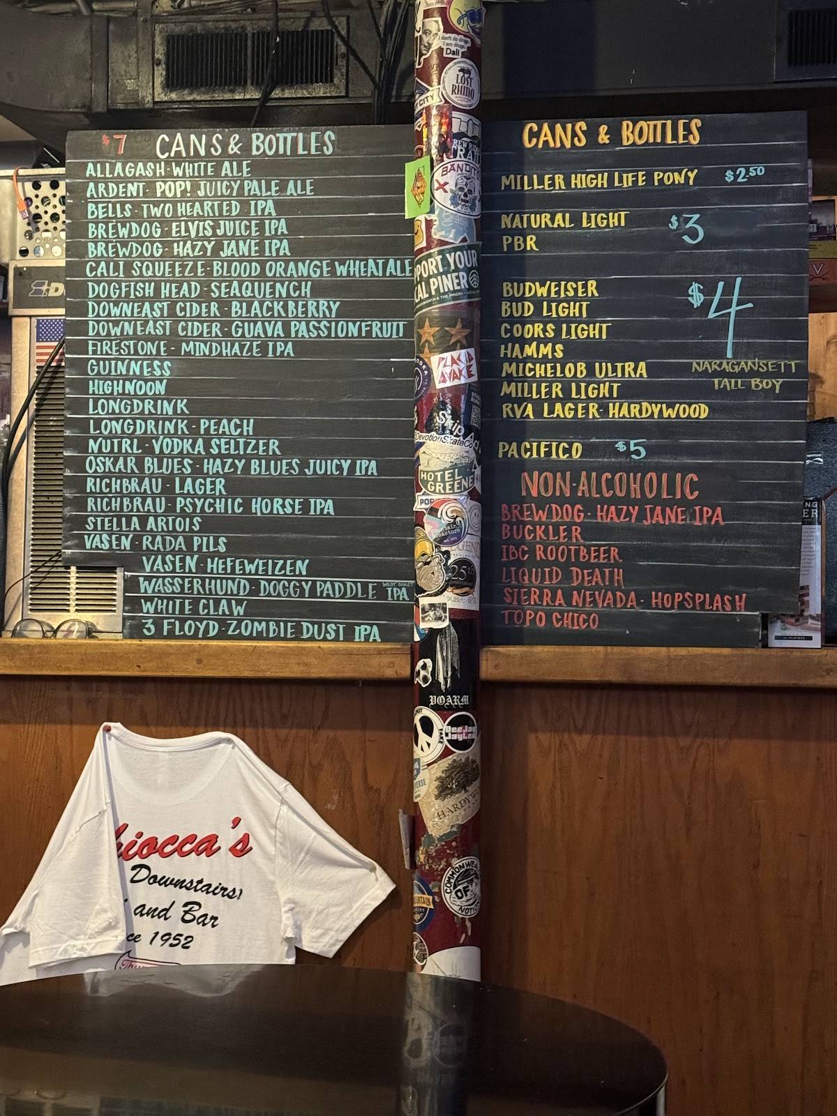 Menu at Chiocca's restaurant, Richmond