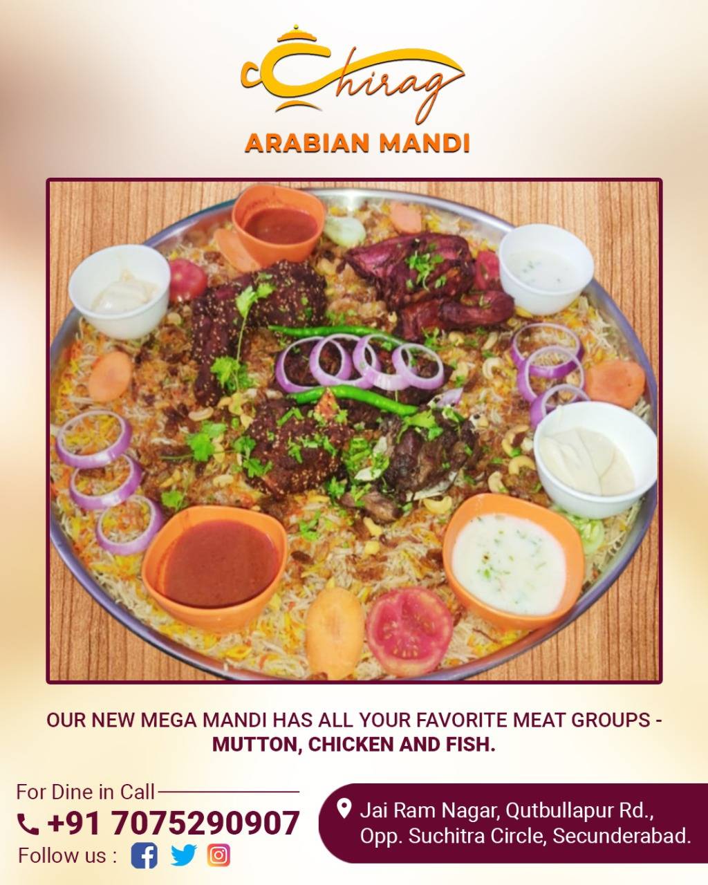 Menu at Chirag Arabian Mandi, Hyderabad