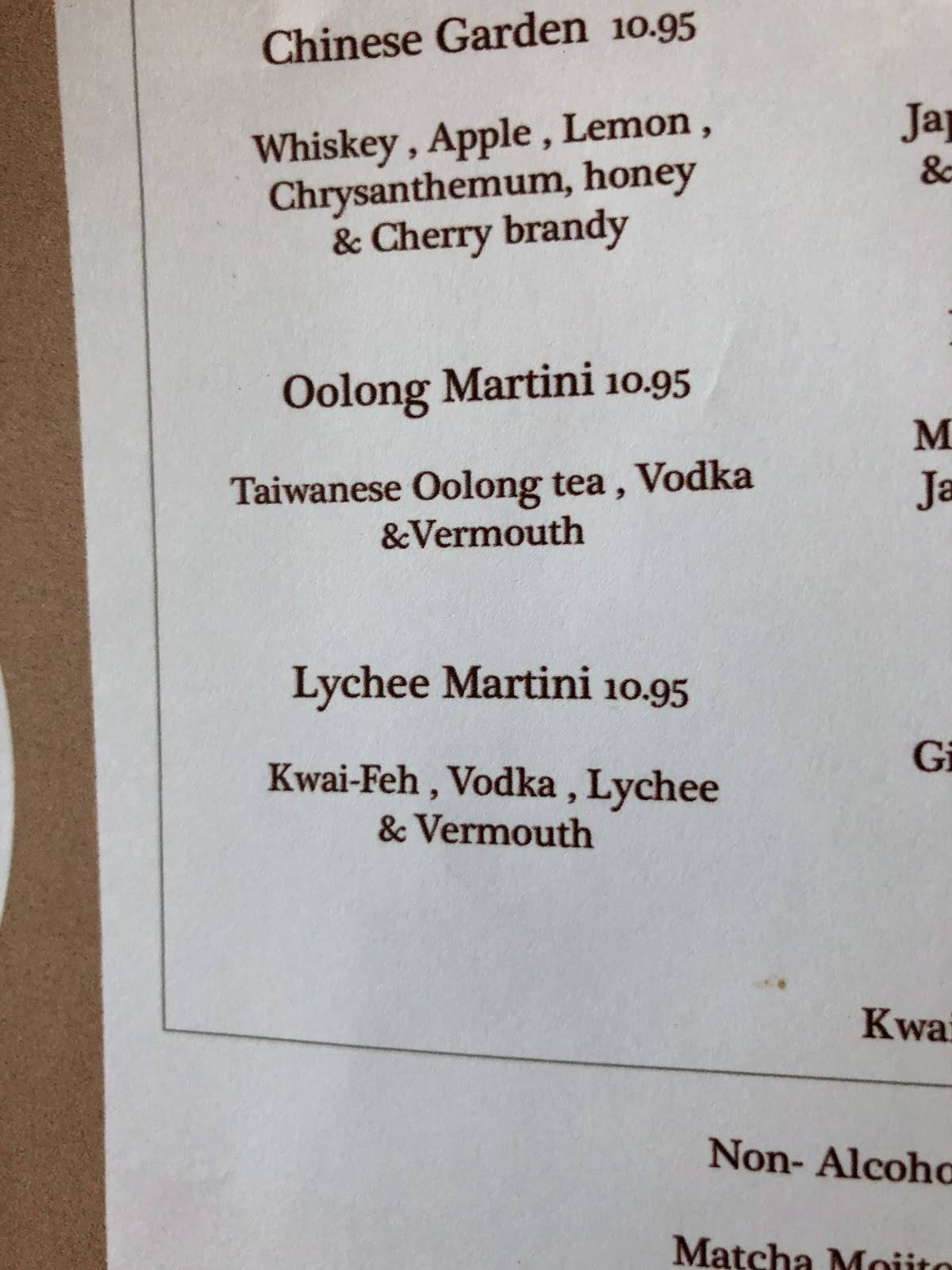 Menu at ChoJo restaurant, London