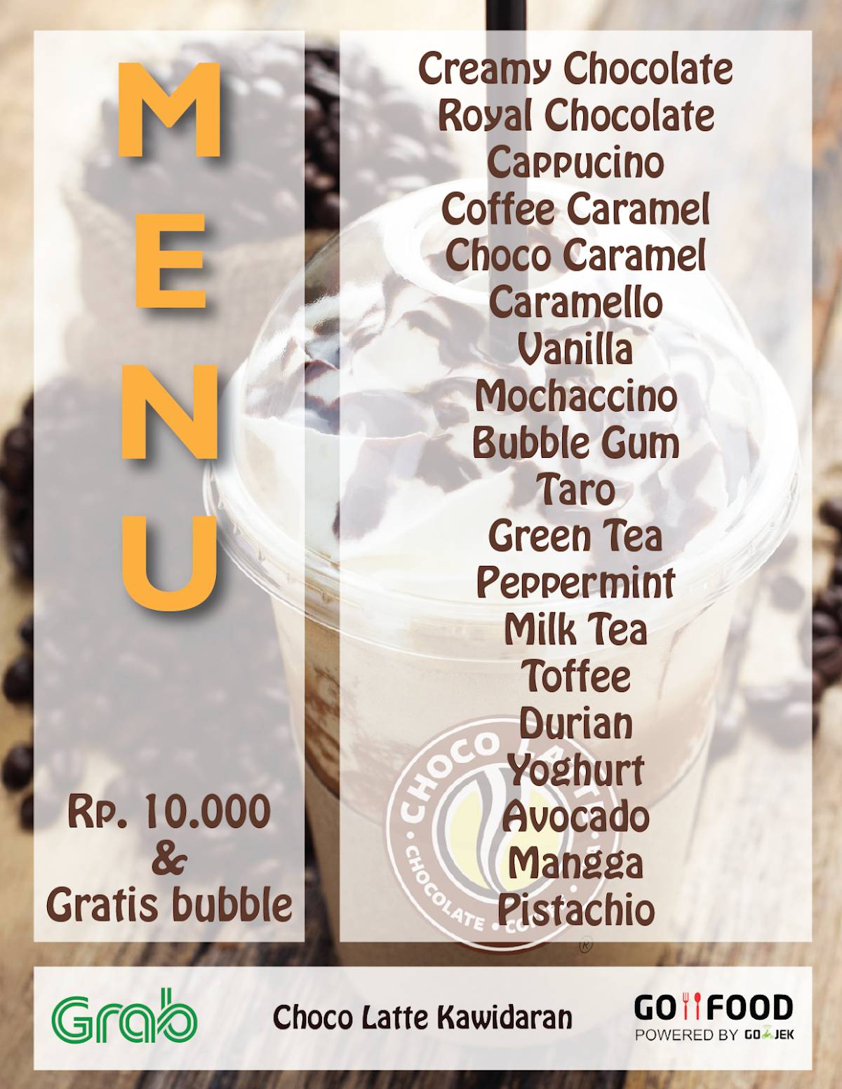 Carta del café Choco Latte Kawidaran Balaraja, Balaraja
