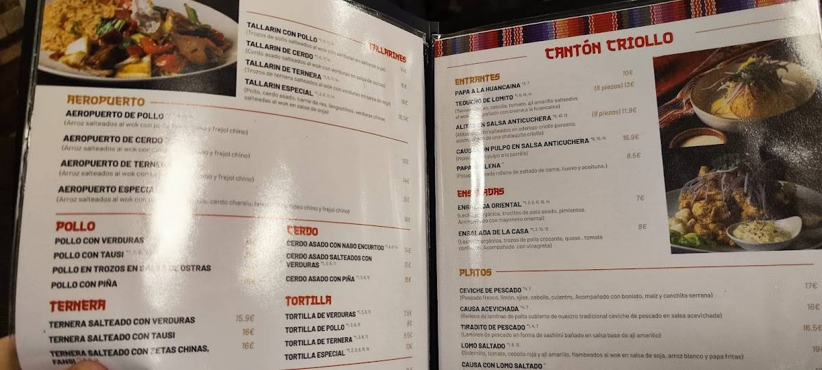 Carta del restaurante Cholo Cantón, Bilbao